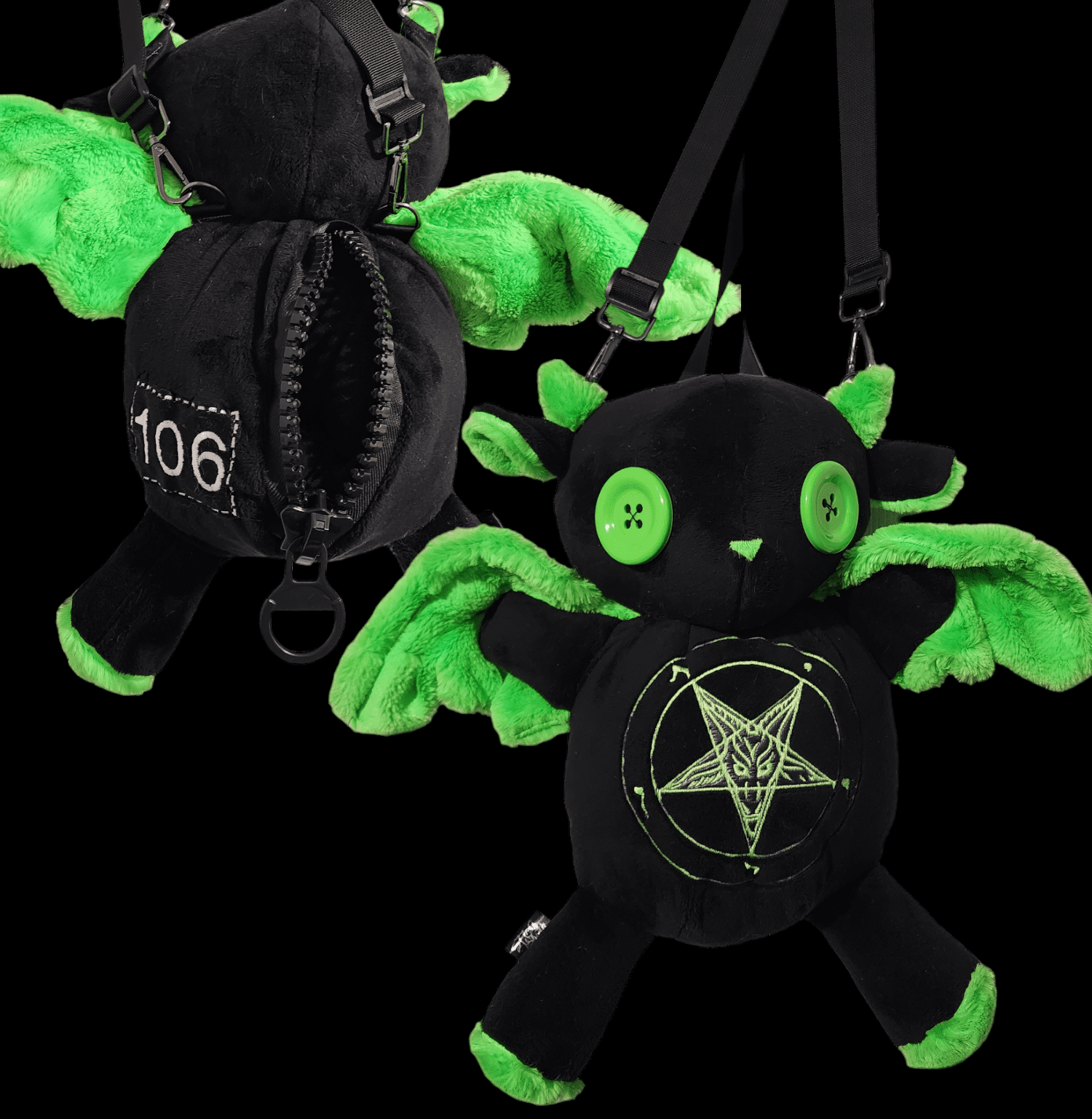 UV Green baby Baphomet Backpack - #106 - Venom Doll Plushies