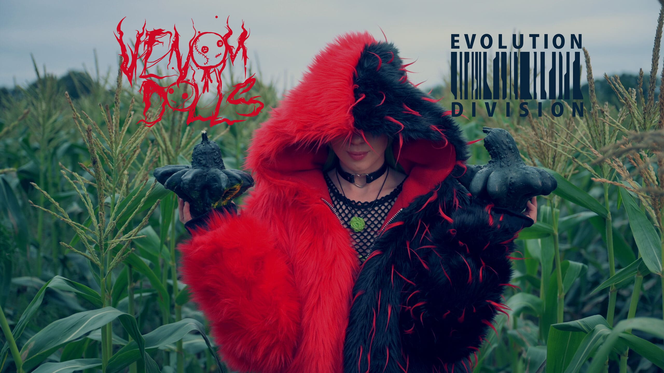 Red & Black Split fur Coat - Venom Doll Plushies